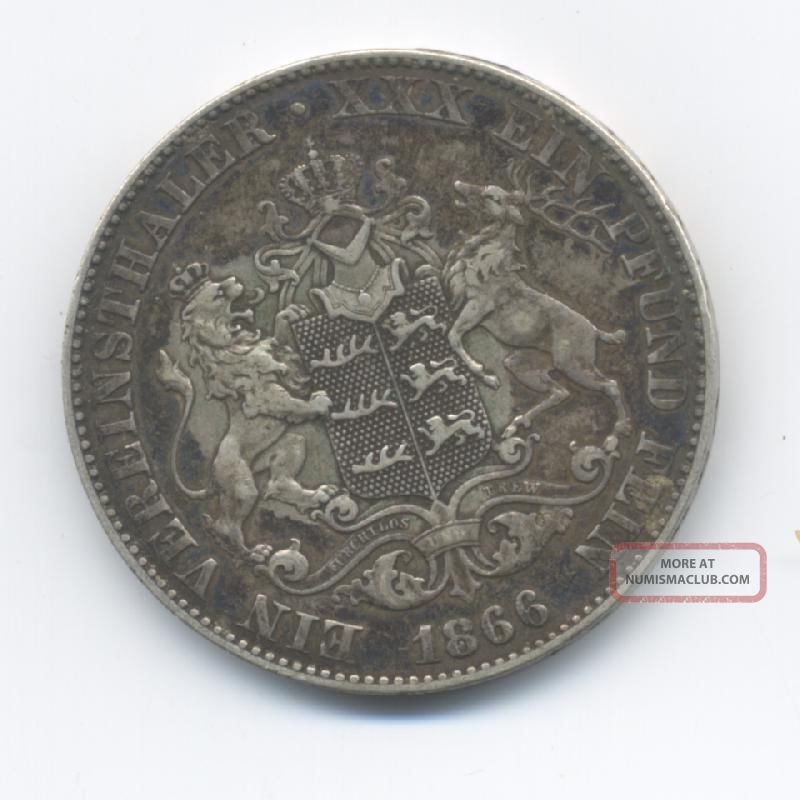 Germany Vereinsthaler 1866 Silver Coin Karl Koenig Von Wuerttemberg