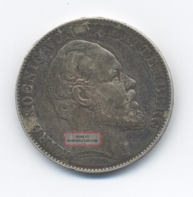 Germany Vereinsthaler 1866 Silver Coin Karl Koenig Von Wuerttemberg
