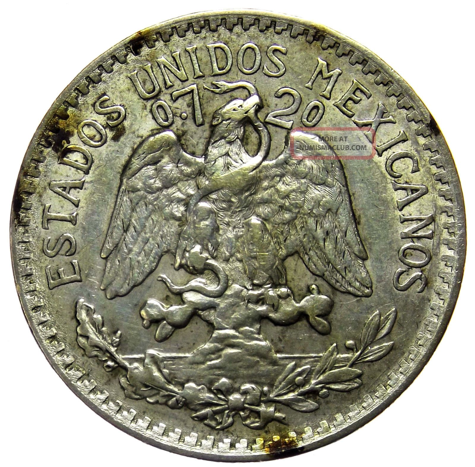 Mexico 50 Centavos, 1939 Silver Coin Au