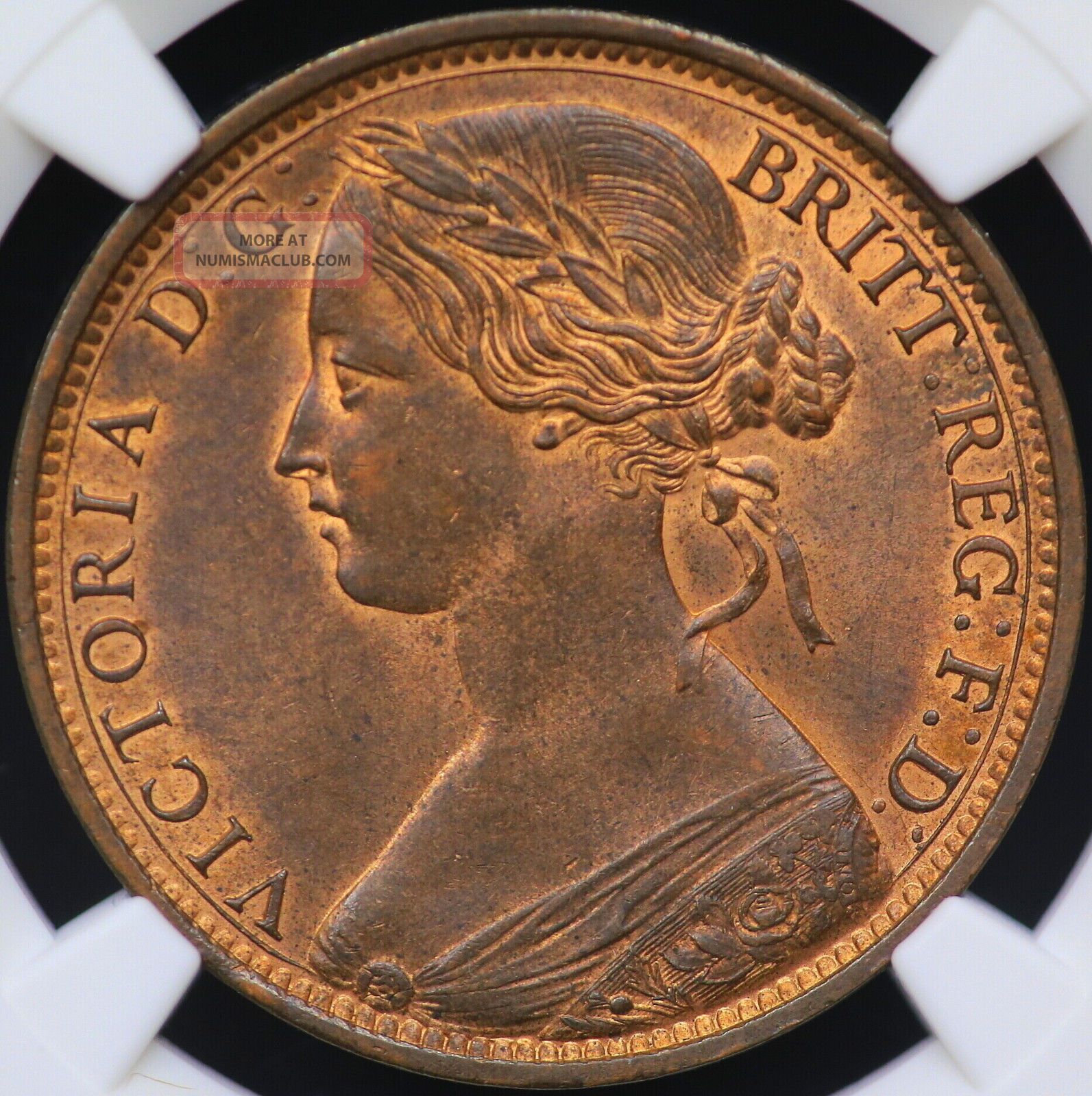 1863 Ngc Ms - 64 Rb One 1 Penny Great Britain