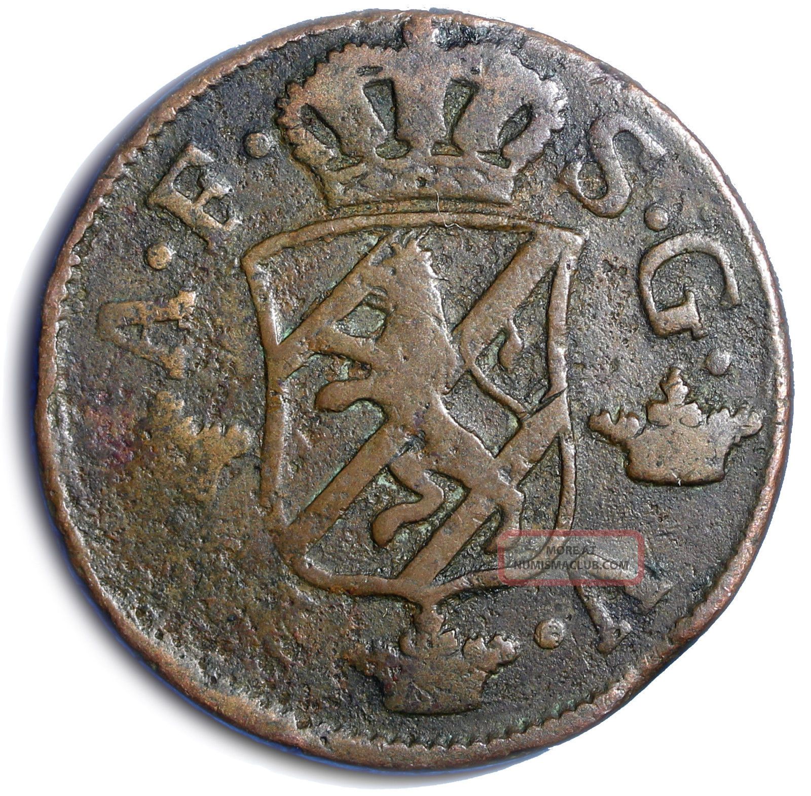 Sweden Adolf Frederick Copper 1765 2 Ore, S. M. Km 461