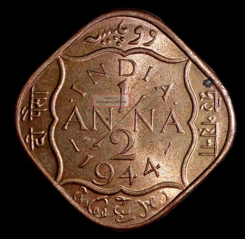 India - British, Half Anna 1944 Unc Coin (george Vi) Ma57