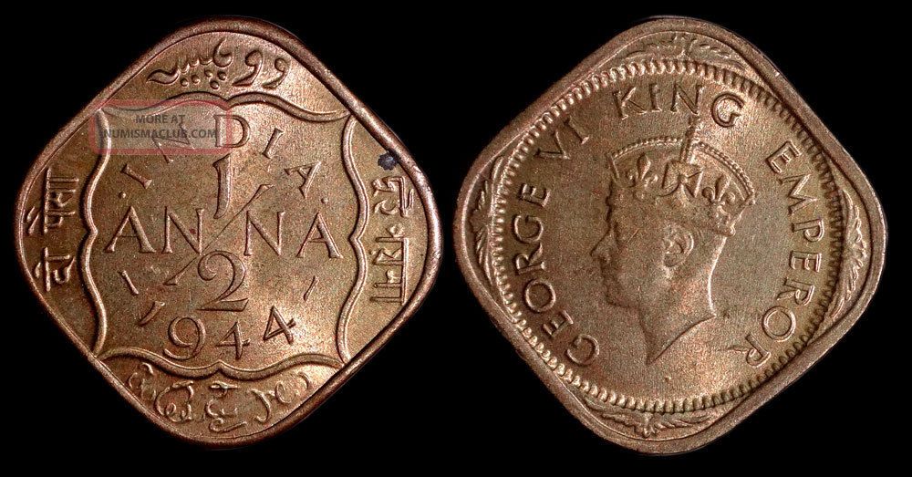 India - British, Half Anna 1944 Unc Coin (george Vi) Ma57