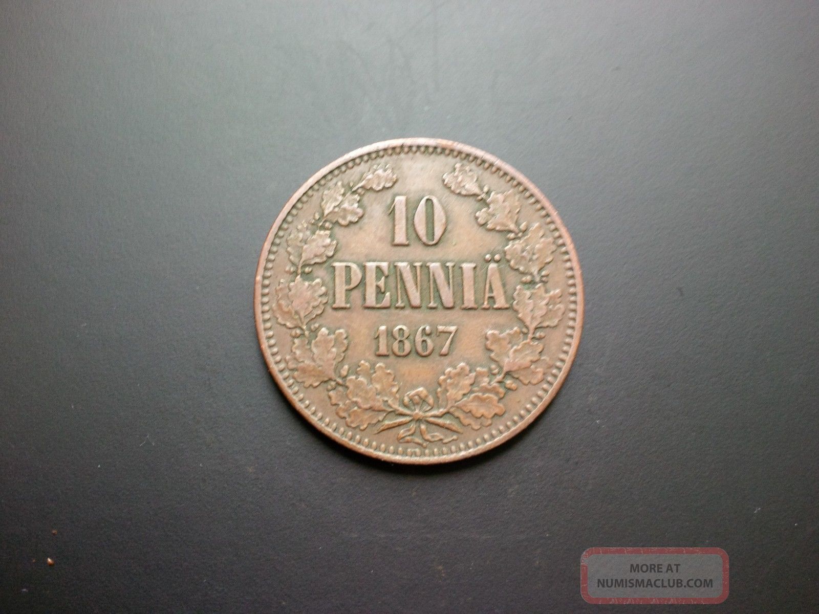 Russian Empire Finland 10 Pennia Alexander Ii 1867 Copper Coin