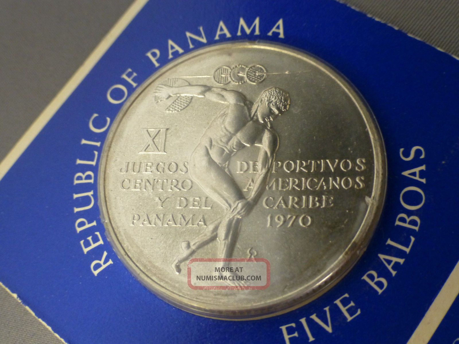 1970 Republic Of Panama Five Balboas Silver. 925 Commemorative Coin