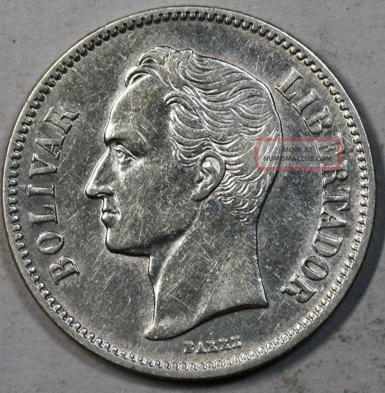 1936 Venezuela Silver 2 Bolivares (bolivar) Coin (last Year For Type)