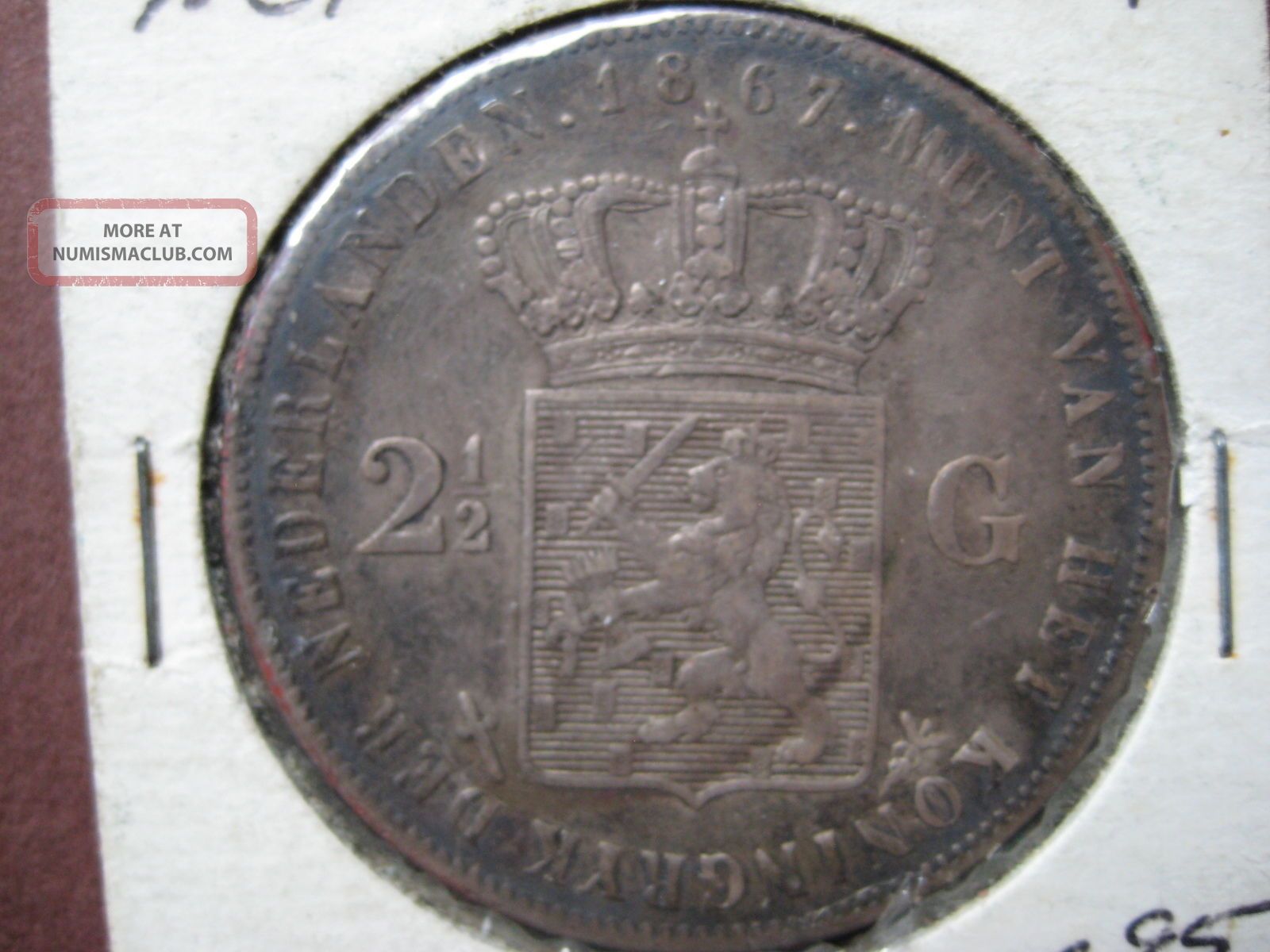 Vintage 1867 Netherlands Wilhelm Iii Silver 2 And A Half Gulden