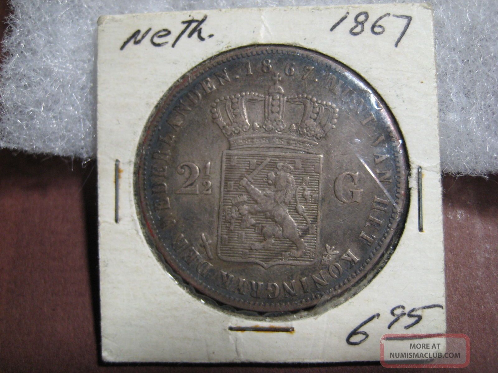 Vintage 1867 Netherlands Wilhelm Iii Silver 2 And A Half Gulden