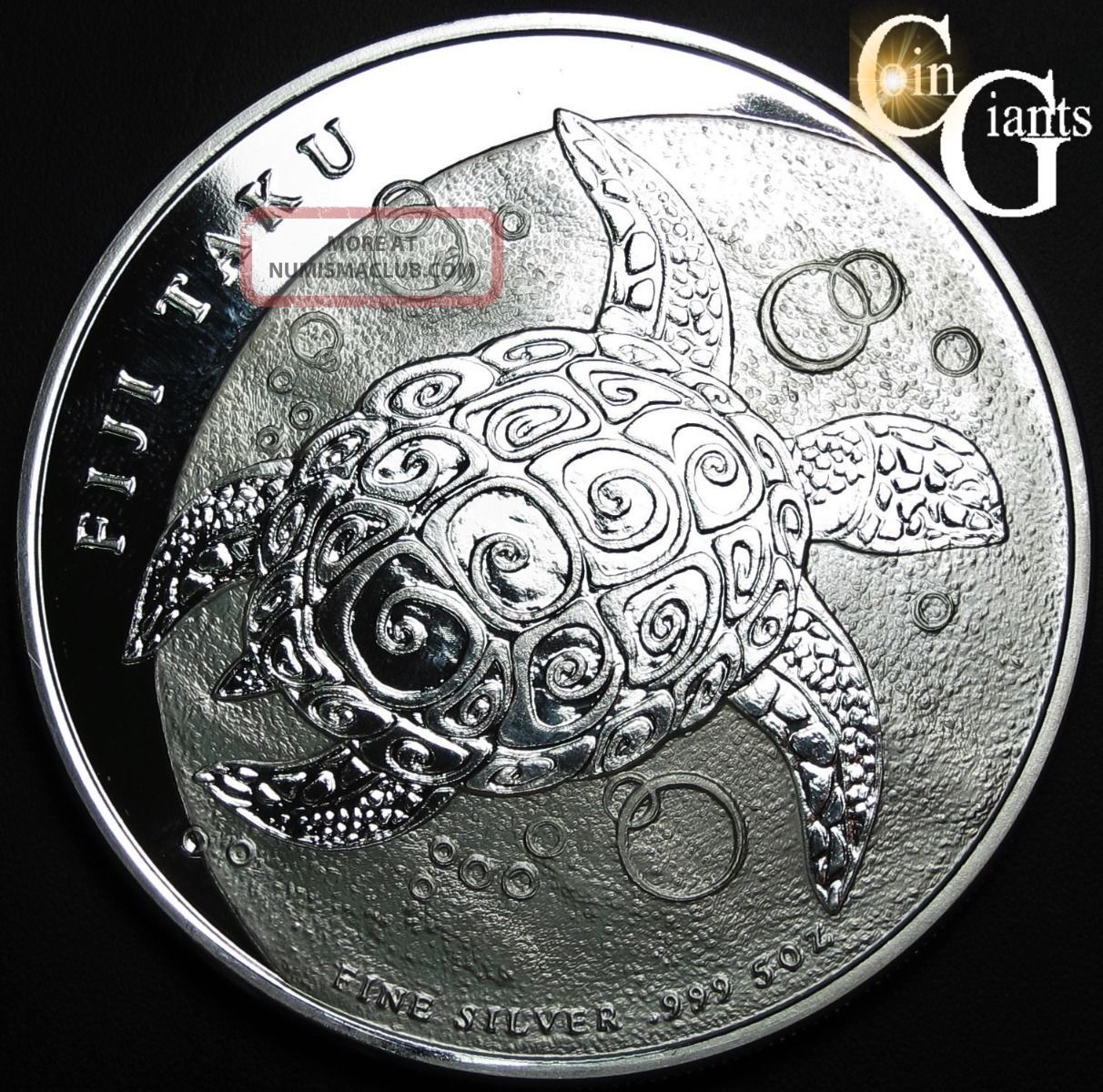 2012 Fiji Five Ounces Silver Coin $10 Taku Hawksbill Turtle 5 Ozt. 999 ...