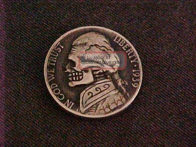 Carved Hobo Nickel Engraved Jefferson Skull Folk Art Coin Token Ohns 1304