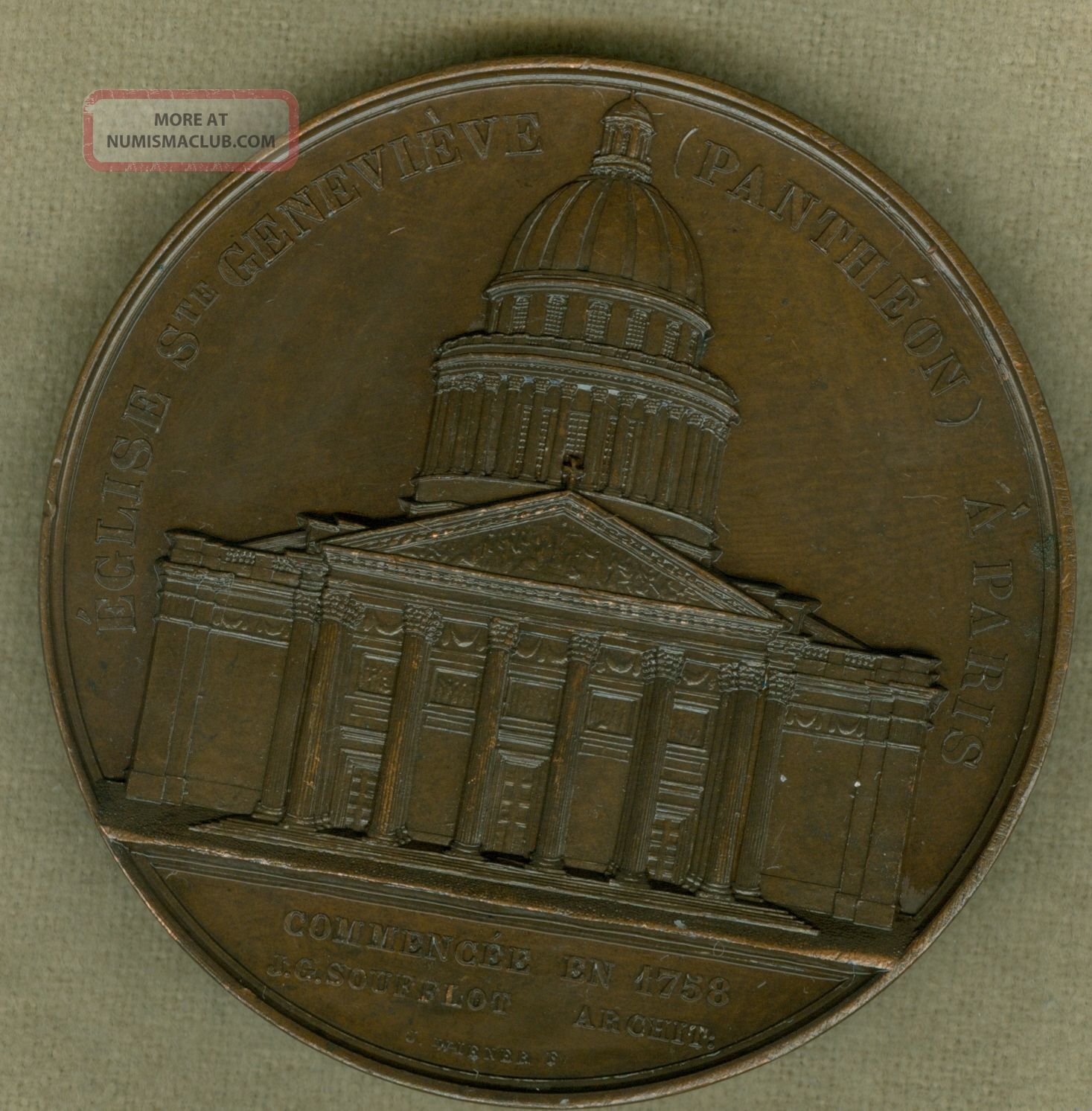1857 Belgium Medal To Commemorate Paris Church Of St Genevieve By ...
