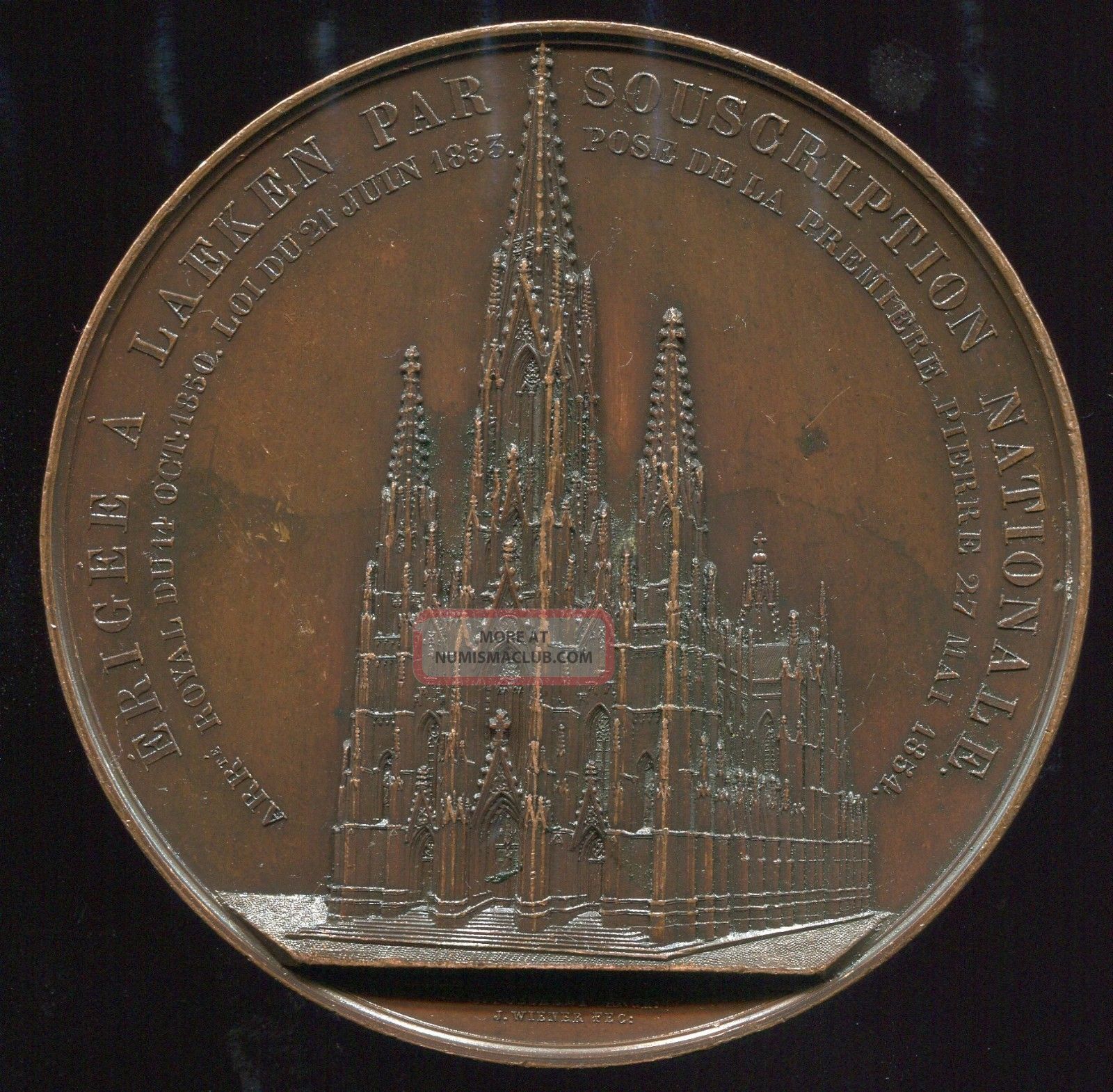 Belgium Laeken Cathedral Large Architectural Medal 1854 By Jacques Wiener