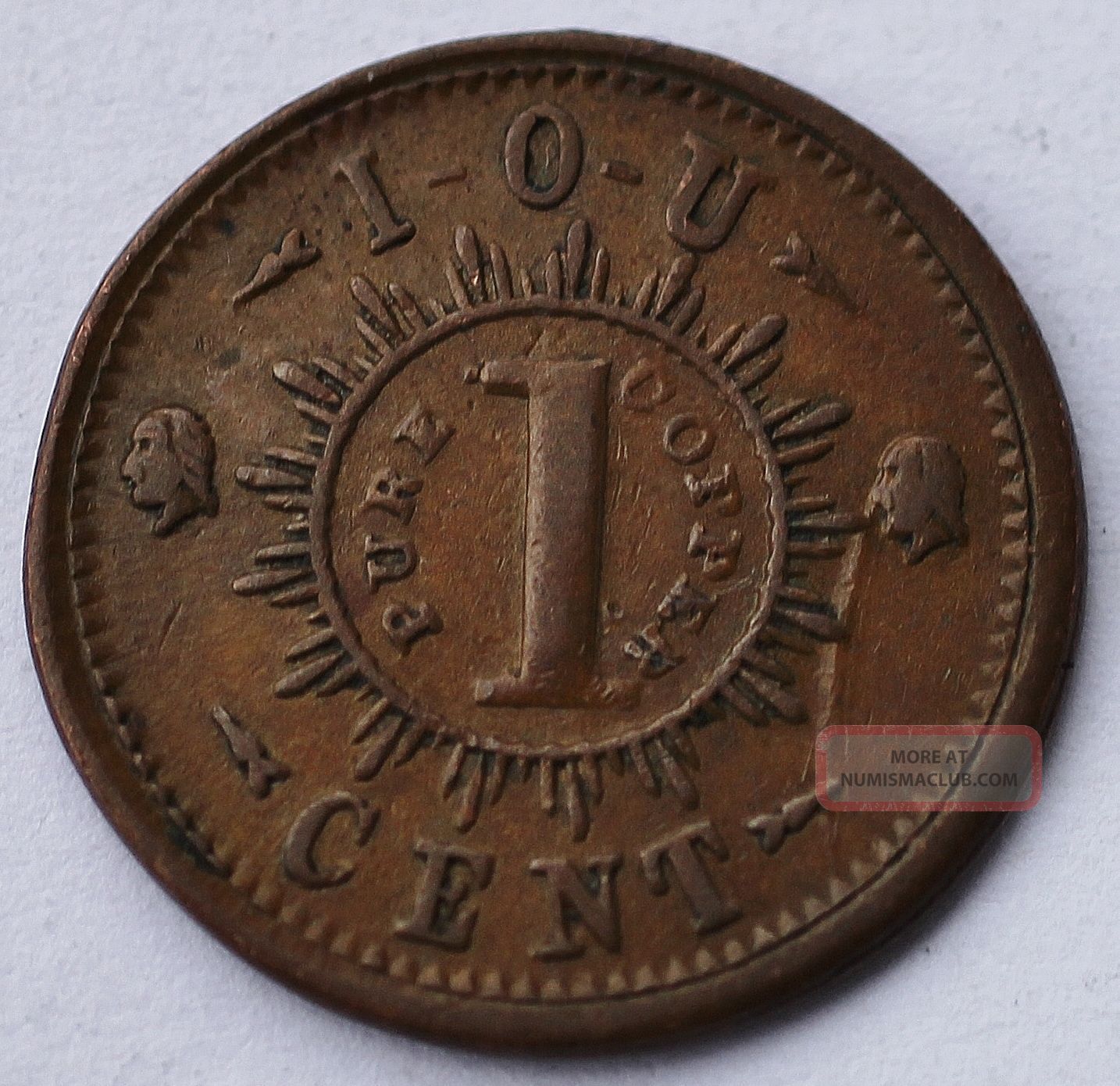Undated Civil War Token Knickerbocker Currency / I - O - U 1 Cent Pure ...