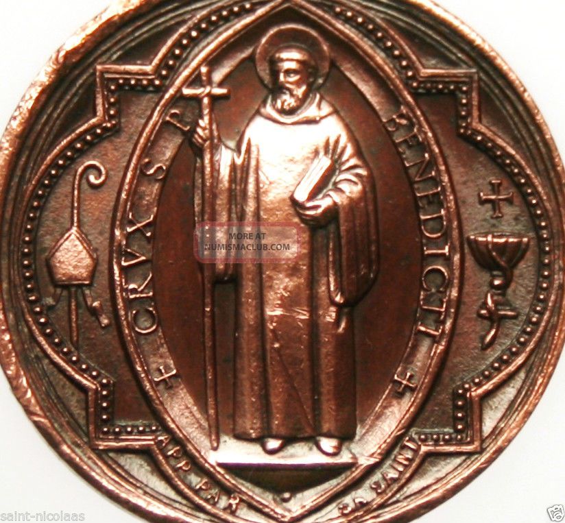 Antique Bronze Exorcism Medal Pendant Of Saint Benedictus Signed By Penin