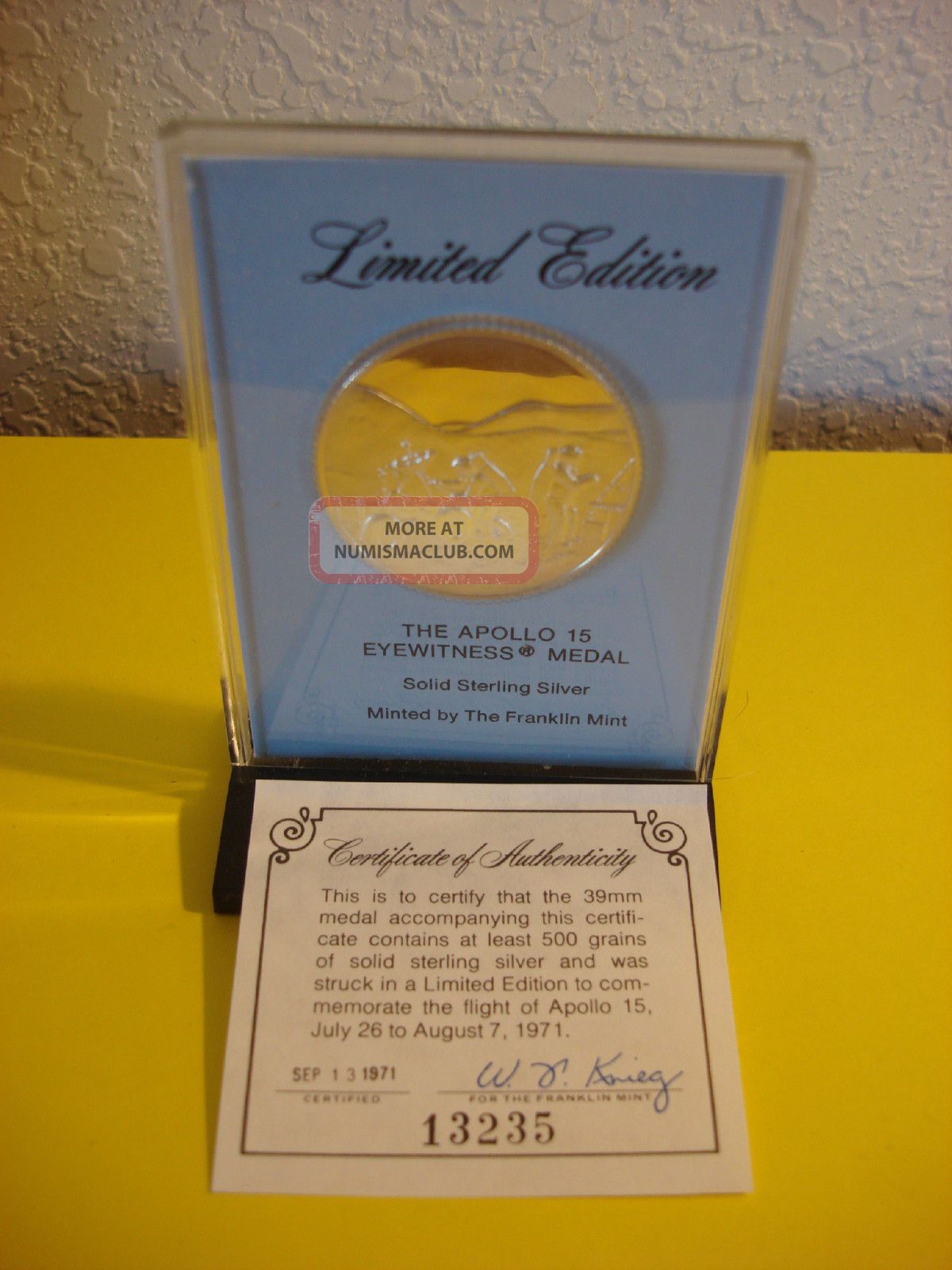 The Apollo 15 Eyewitness Medal Solid Sterling Silver 1971, Franklin