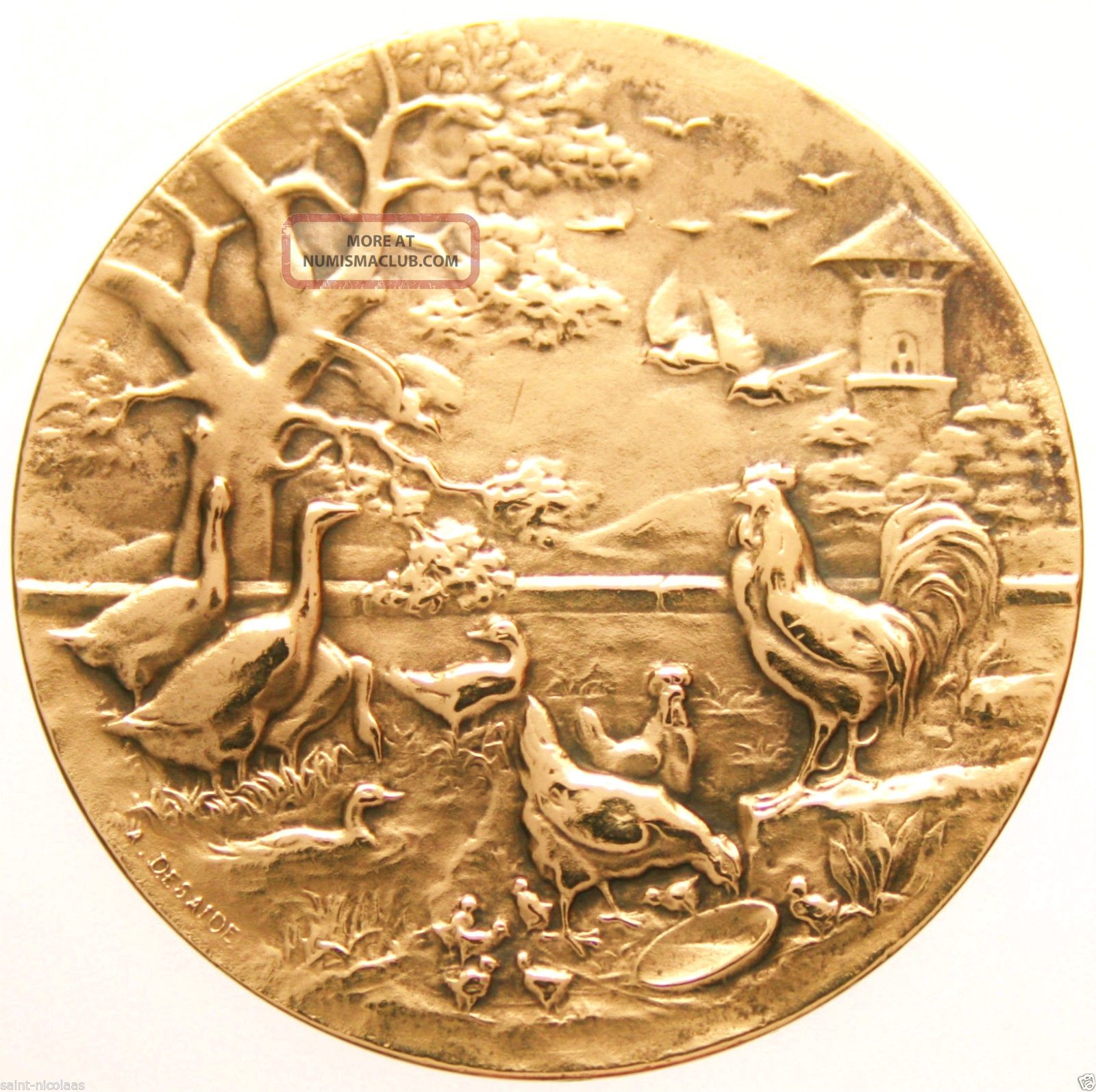The Poultry Animals From 1891 Antique Times - Splendid Art Medal Signed ...