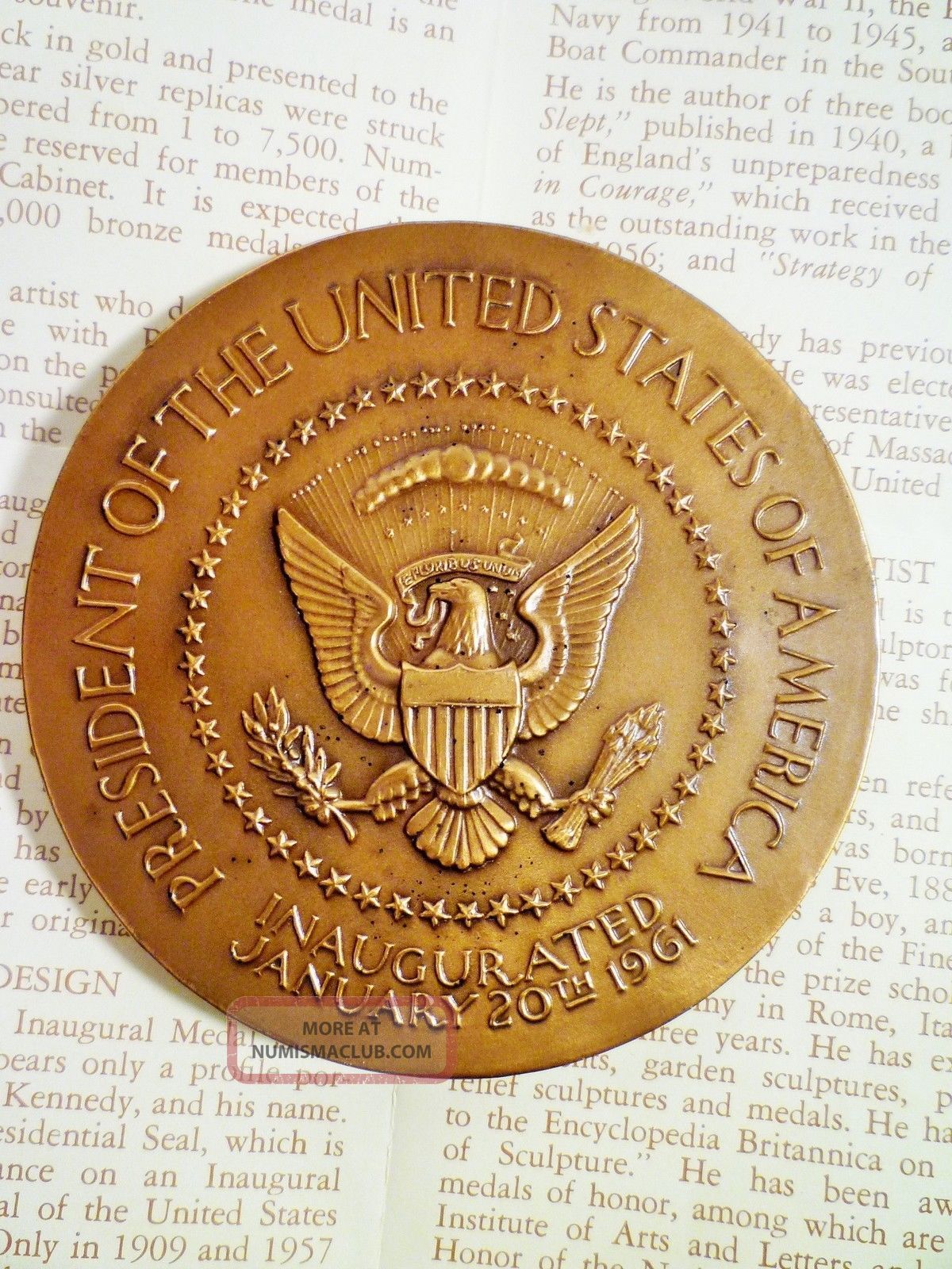 1961 Jfk Kennedy 2 3/4 " Official Bronze Inaugural Medal — Medallic Art ...