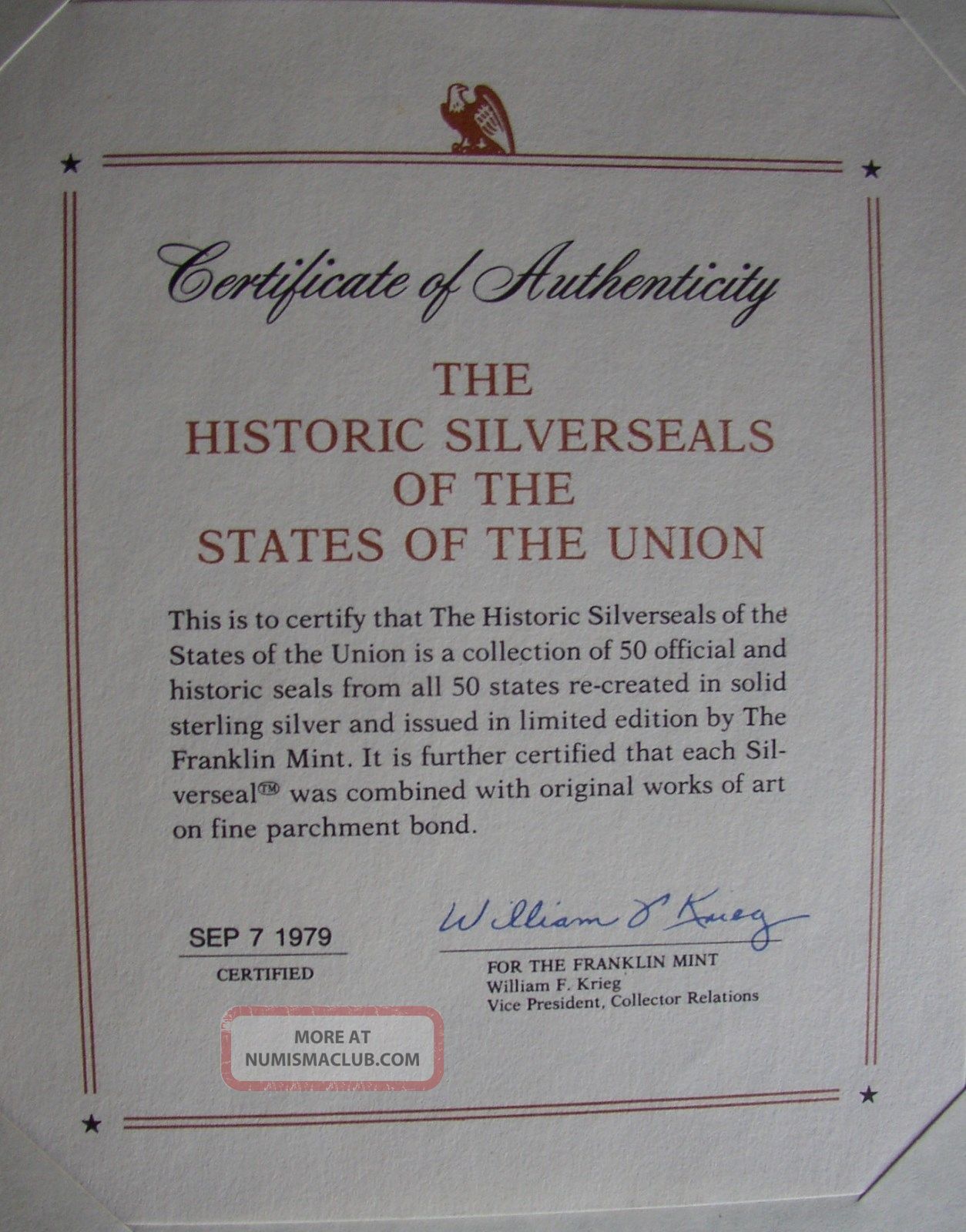 50 Historic Silver Seals Of The States Of The Union Sterling Silver Shipp
