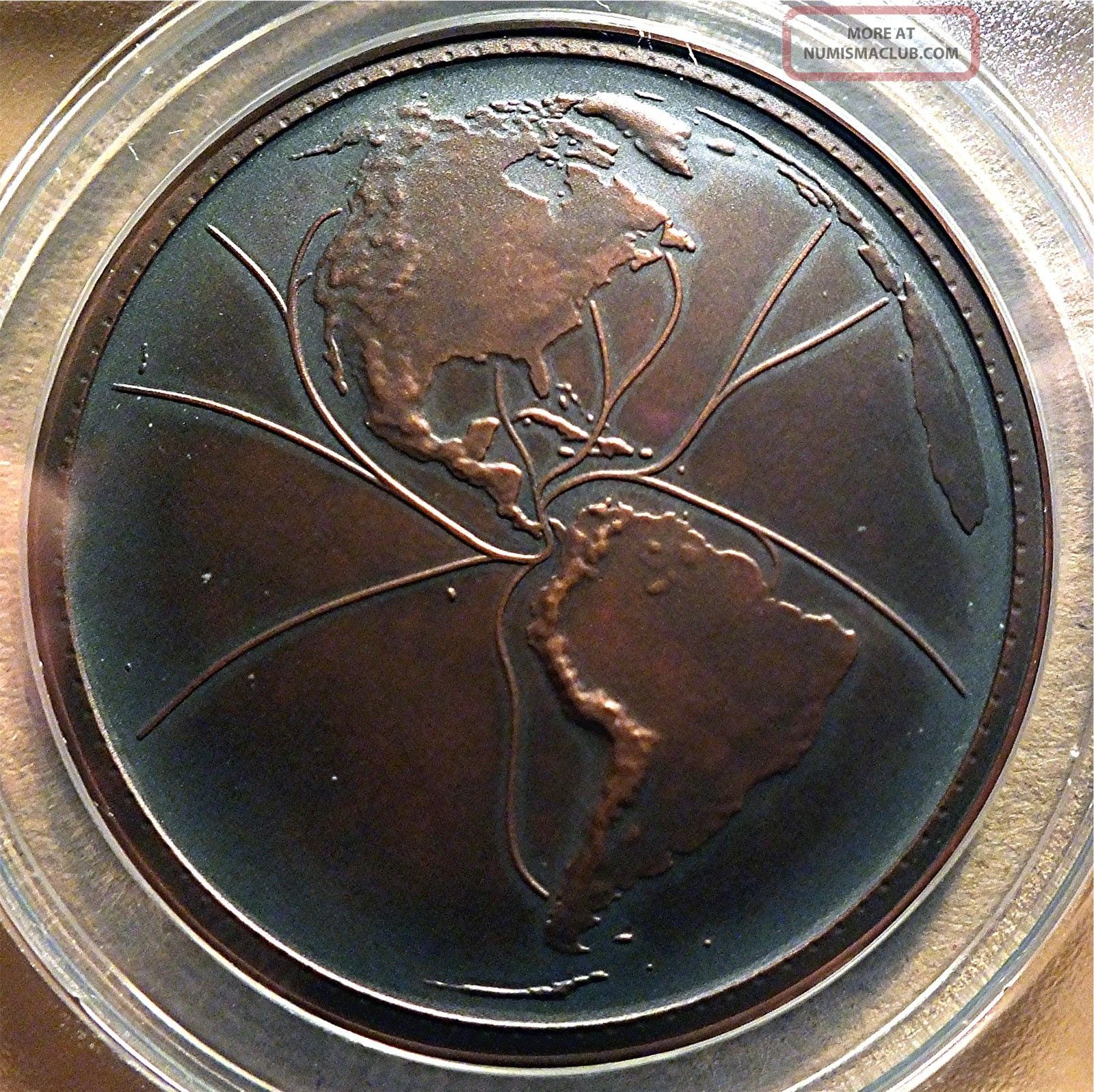 Daniel Carr 2014 Panama Centennial 39mm. Antiqued Copper Medal. Anacs Ms67