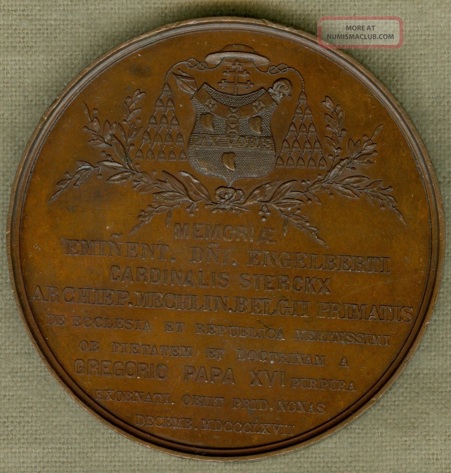 1867 Belgium Medal In Honor Of Englebert Sterckx, Archbishop, By ...