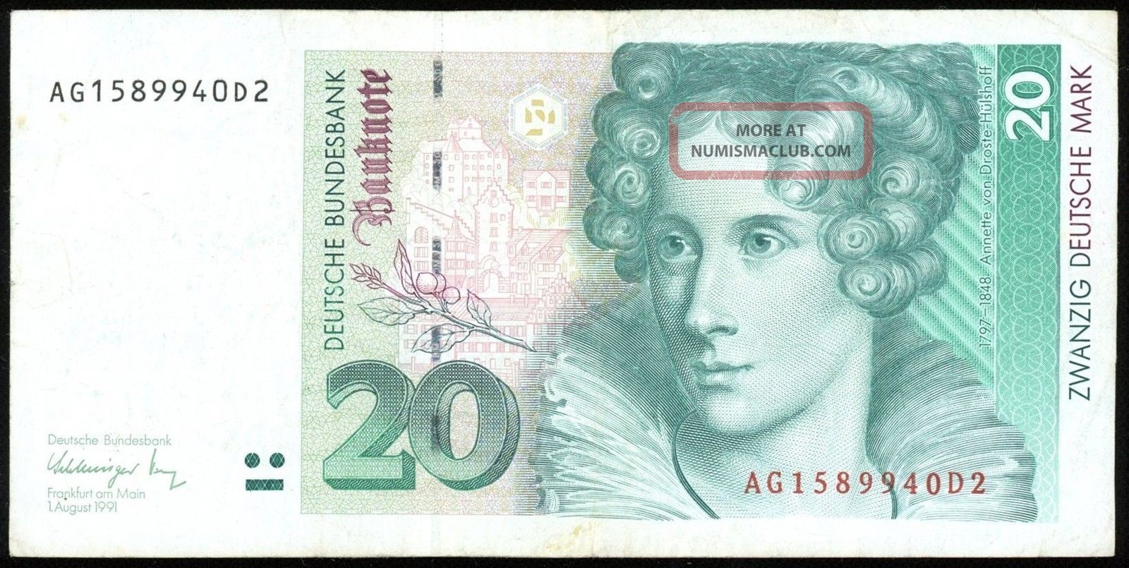 Germany 1991 20 Mark Banknote P - 39a " Vf " 1189