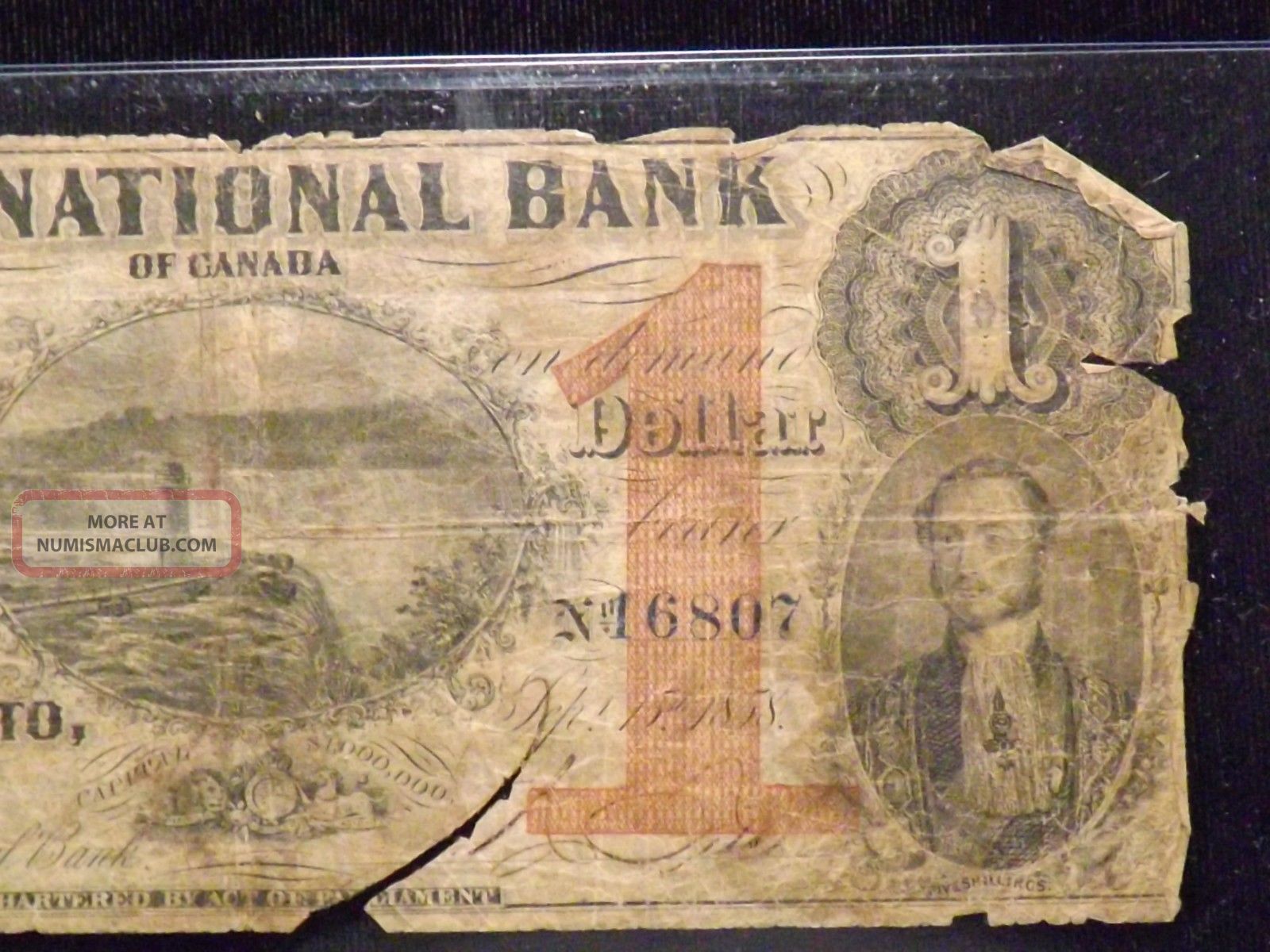 1858 Bank Of Canada $1. 00 Paper Note