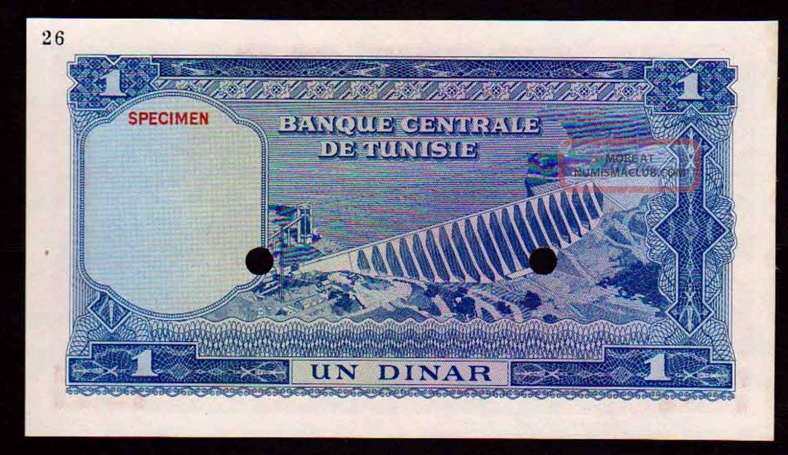 Tunisia Specimen 1 Dinar Printer ' S Proof (in Different Color) By Bw&c Unc