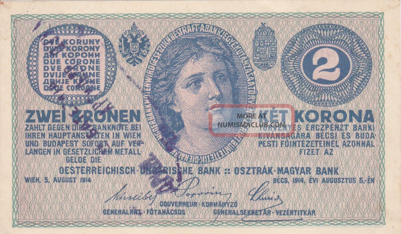 2 Korona Kronen Rare Type Note 1919 Extrafine With Shs Millitary Stamp