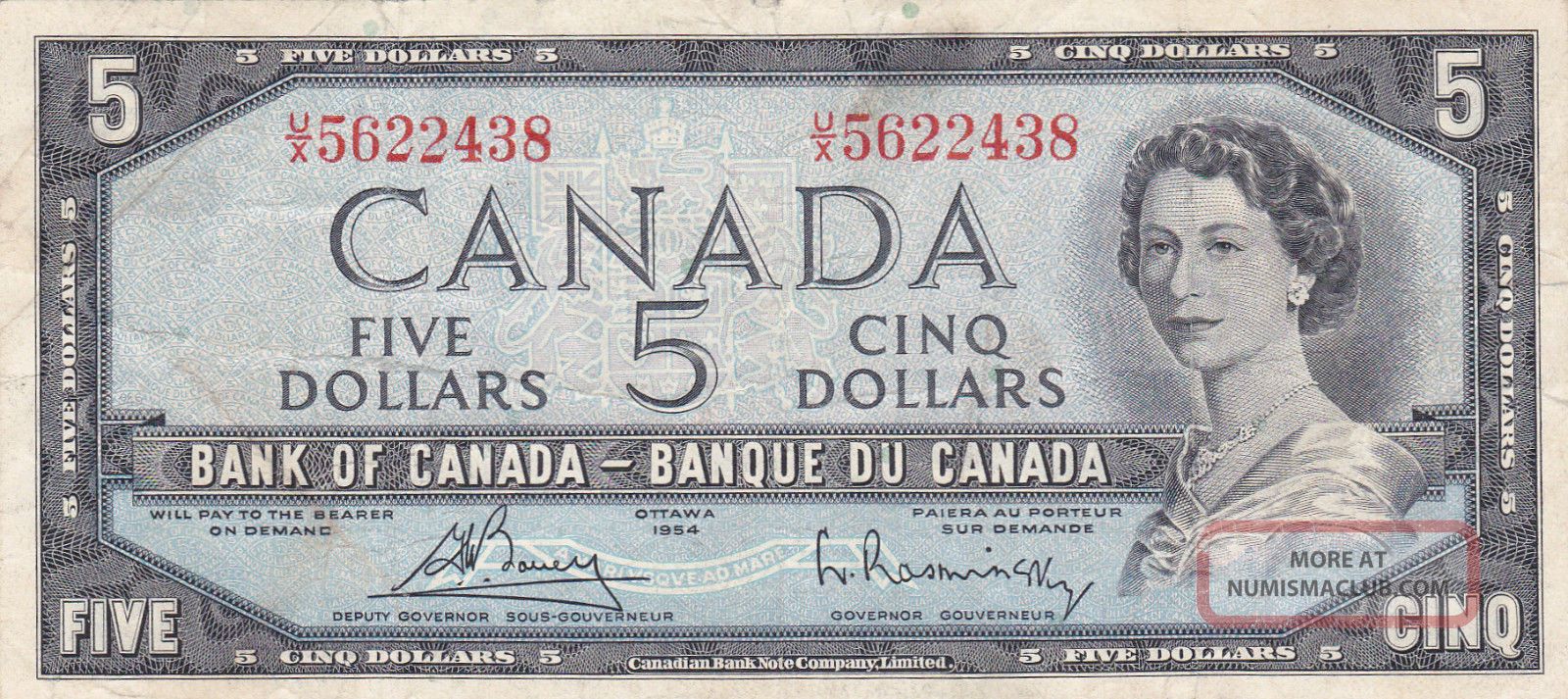 5 Dollar From Canada 1954 Rare Note