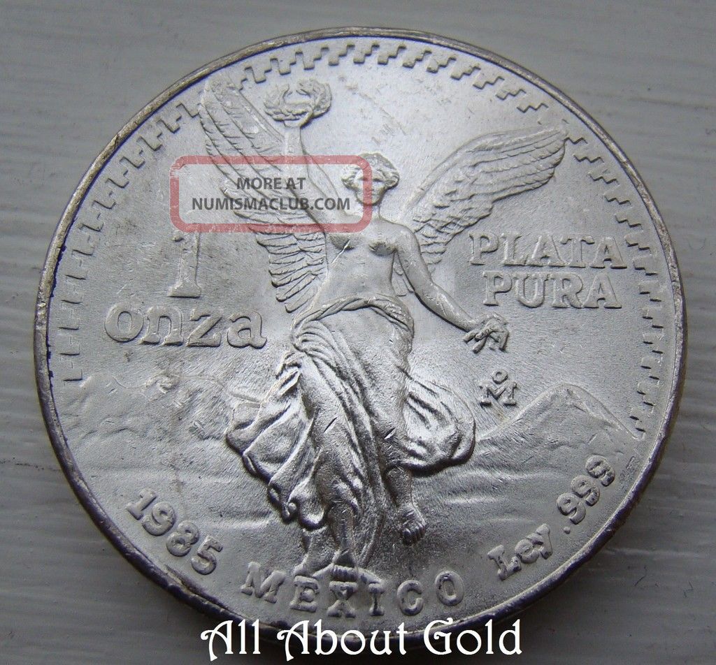 1985 Silver Coin 1 Troy Oz Mexico Libertad. 999 Fine Winged Victoria ...