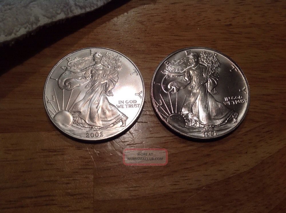 4 - American Silver Eagles 1991 1993 2002 2012