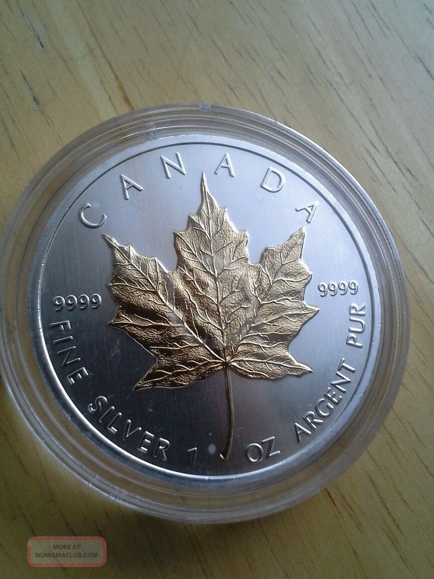 2011 Canadian 1oz. 9999 Fine Silver Gilded Maple Leaf Very Rare