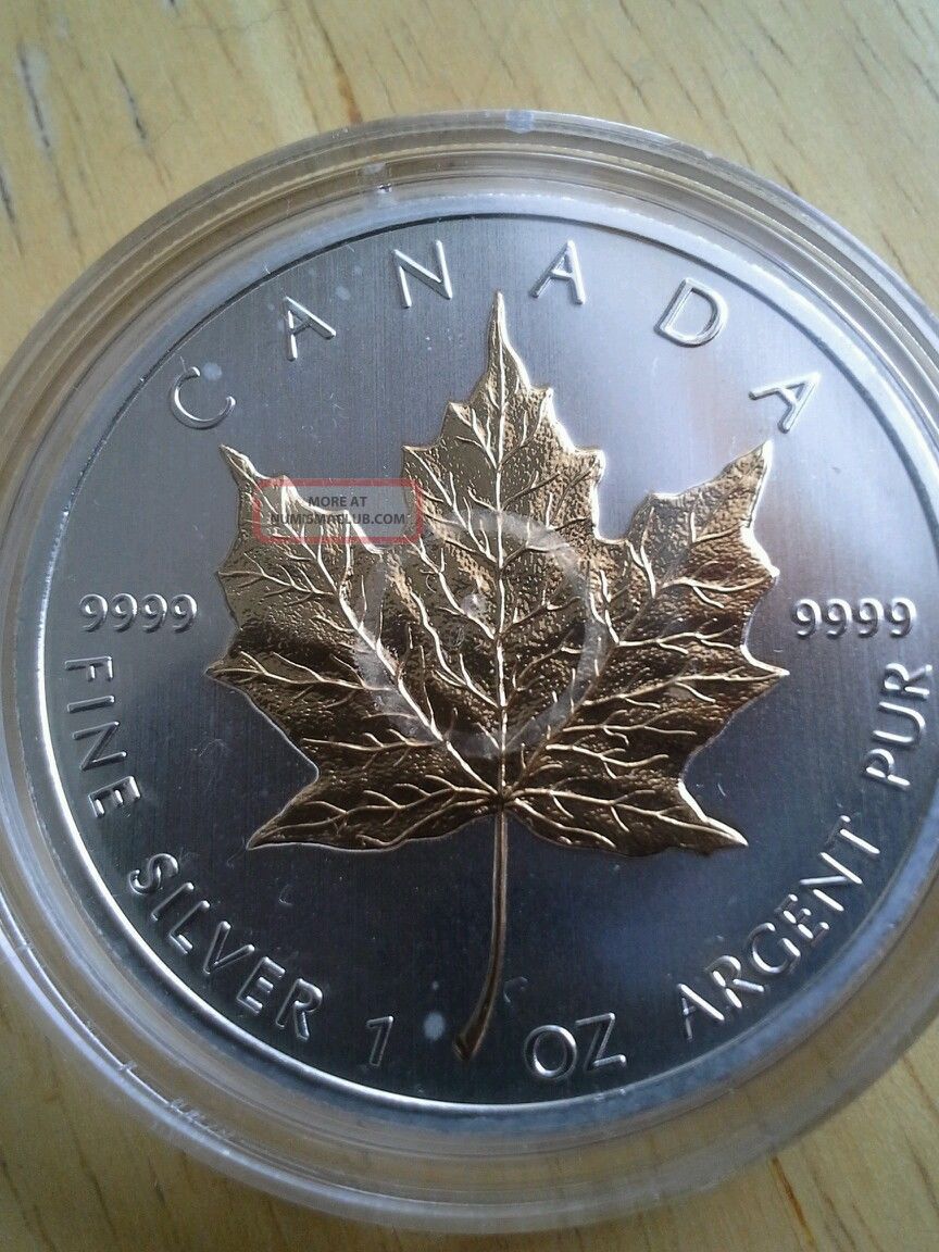 2011 Canadian 1oz. 9999 Fine Silver Gilded Maple Leaf Very Rare