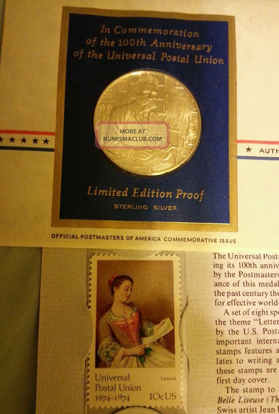 Solid Silver Round 1974 1 Troy Oz Limited Edition Proof, Stamp