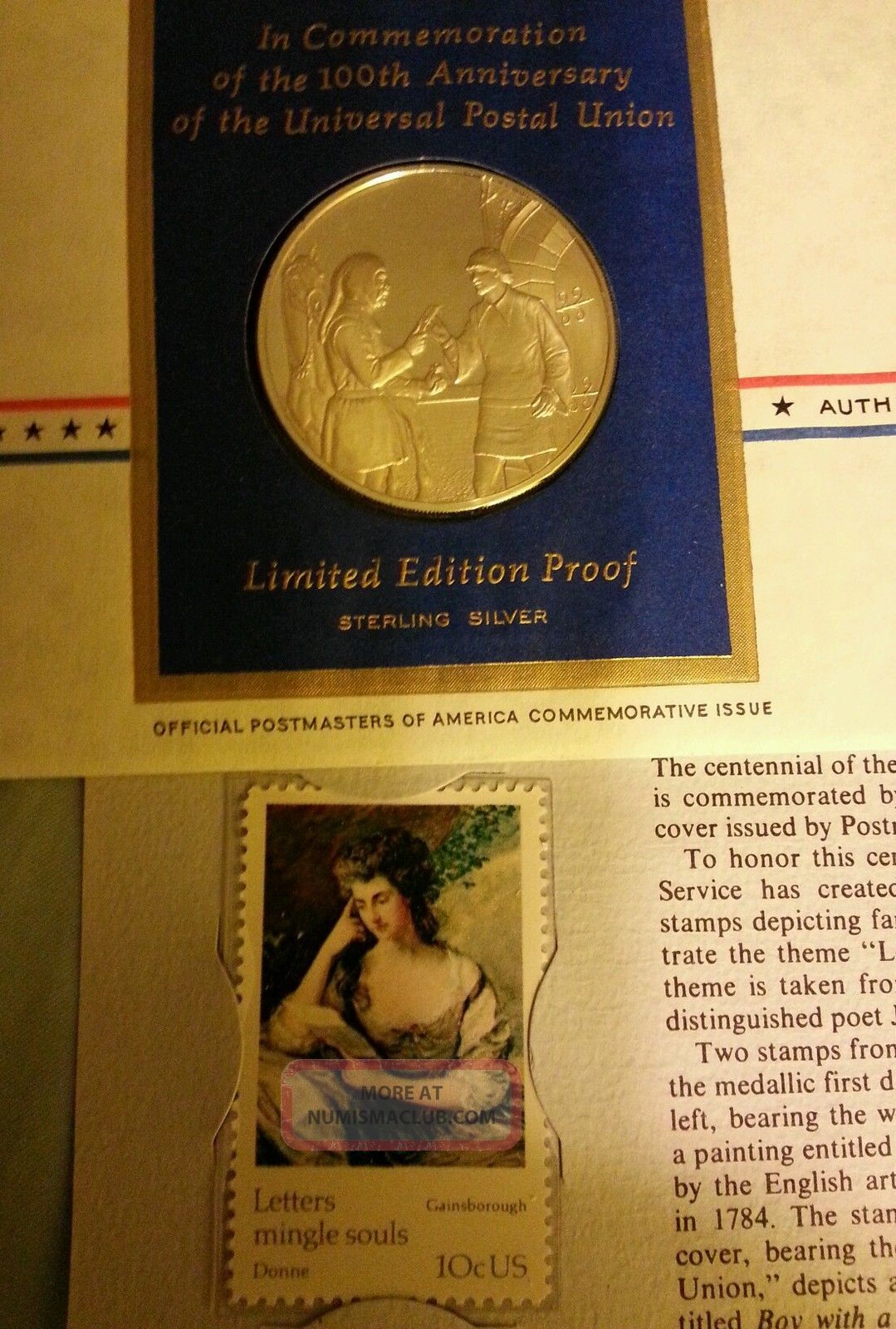 Solid Silver Round 1974 1 Troy Oz Limited Edition Proof, Stamp