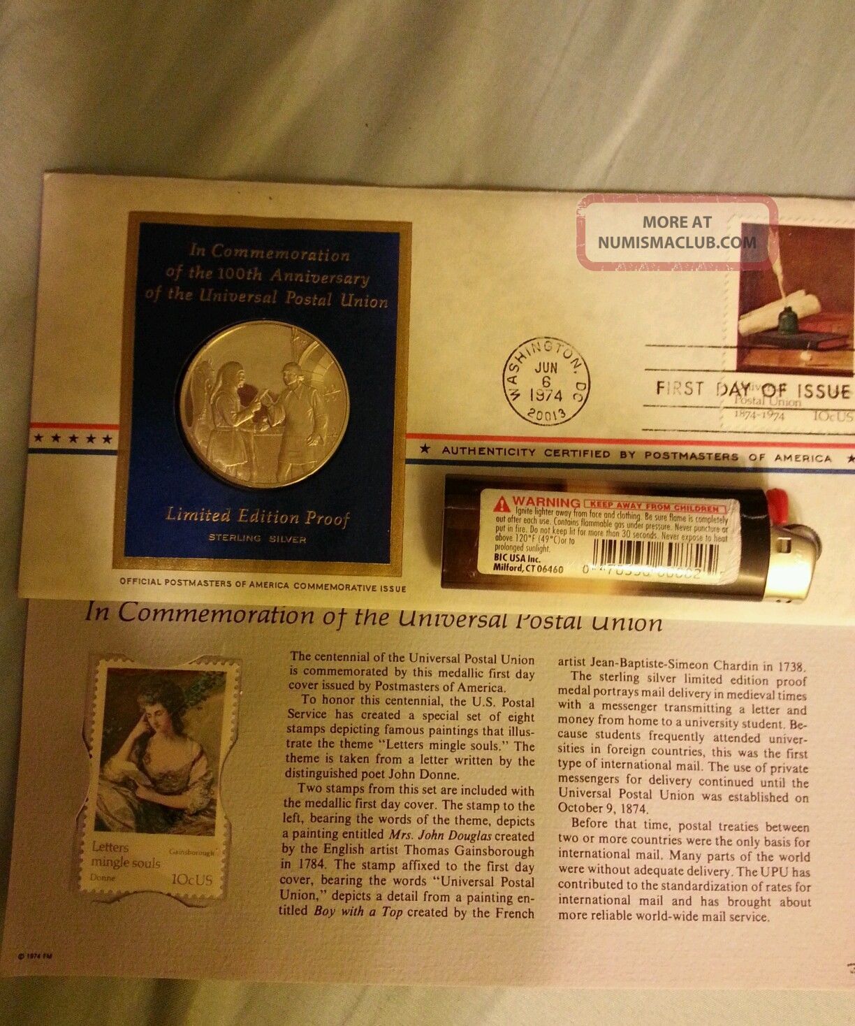 Solid Silver Round 1974 1 Troy Oz Limited Edition Proof, Stamp