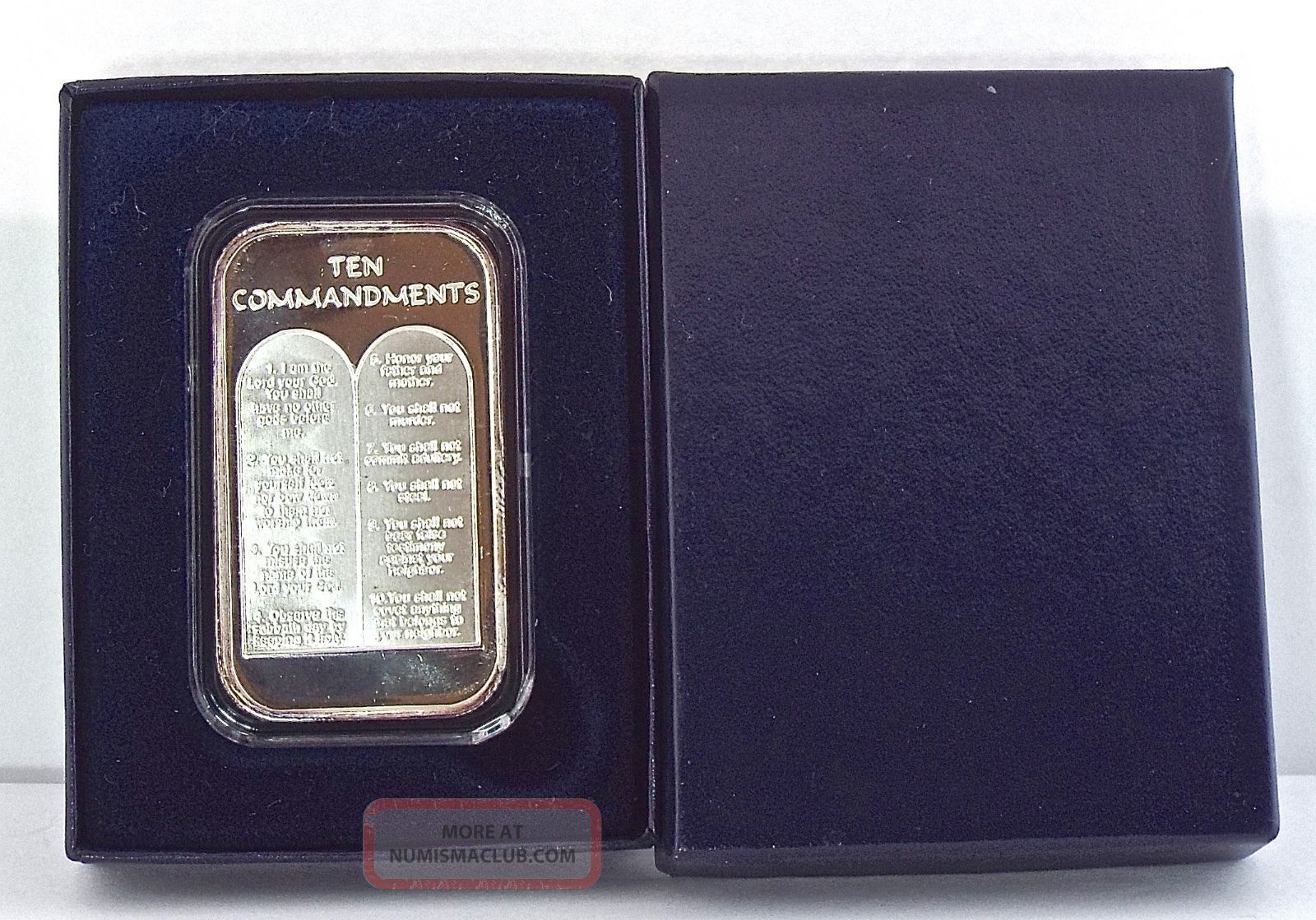 1oz - Ten Commandments -. 999 Pure Silver Bar - W/ Box & Air - Tite Case