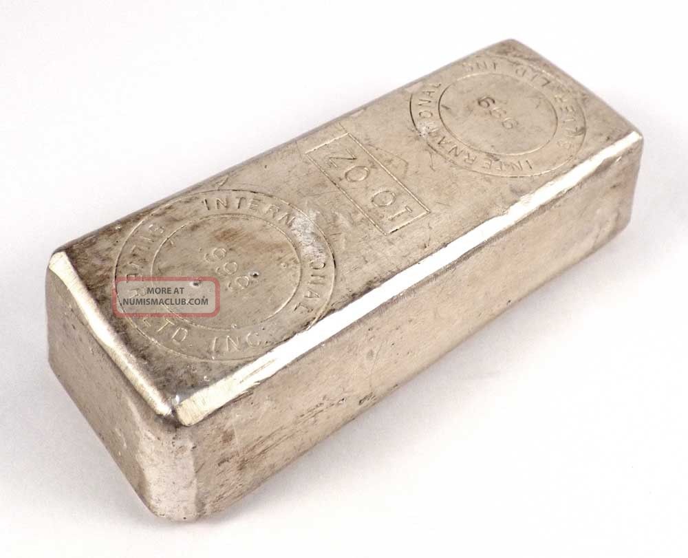 Rare Old International Silver Ltd Inc. 10 Oz. 999 Fine Silver Poured Bar