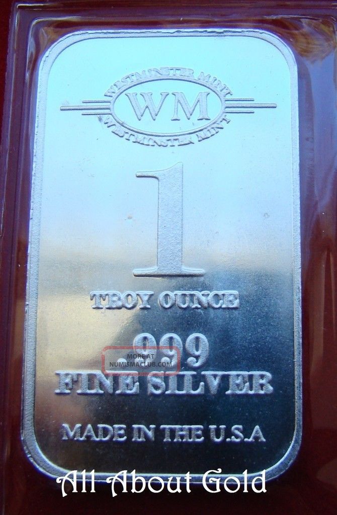 Solid Silver Bar 1 Troy Oz Wm Westminster America Made Usa. 999 Fine Bu
