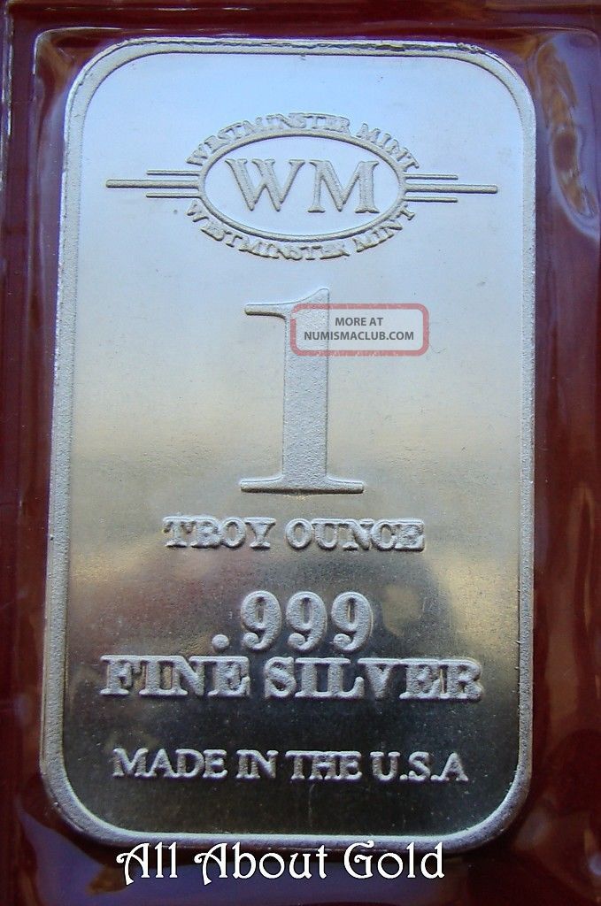 Solid Silver Bar 1 Troy Oz Wm Westminster America Made Usa. 999 Fine Bu