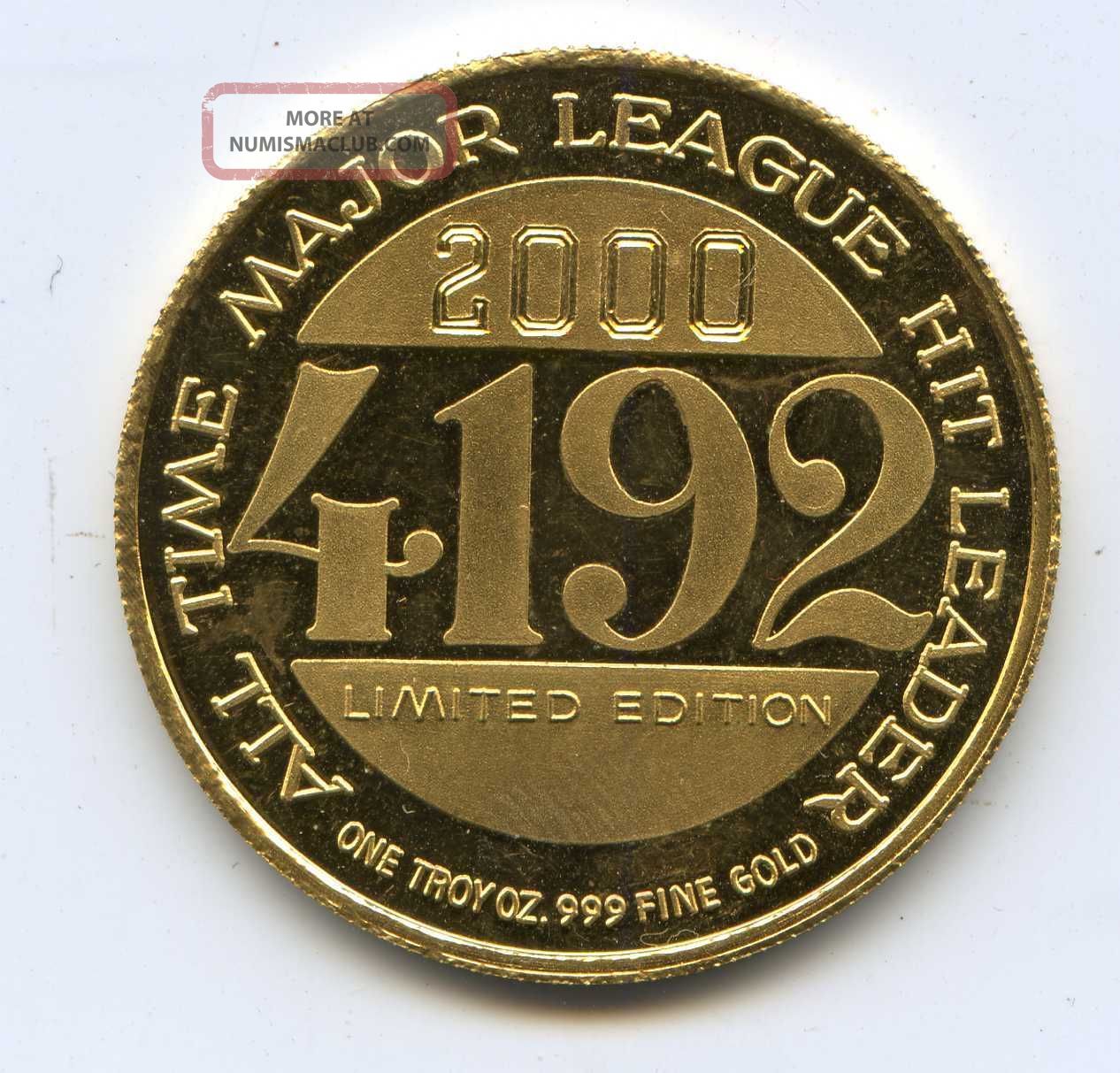 1985 Pete Rose 1 Oz. 999 Gold Commemorative Coin - Coin 2, 000 Of 4 ...