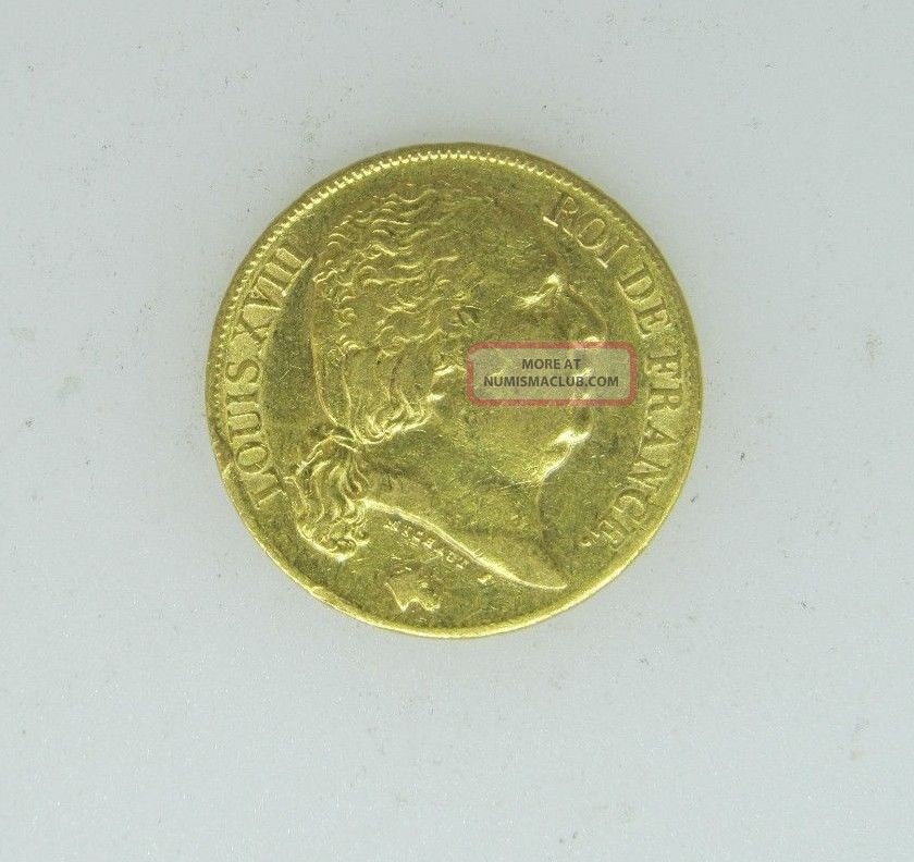 France:1820 Louis Xviii Gold 20 Francs 22k Gold. 1867 Agw Rare Nr Lv1