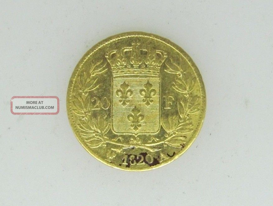 France:1820 Louis Xviii Gold 20 Francs 22k Gold. 1867 Agw Rare Nr Lv1