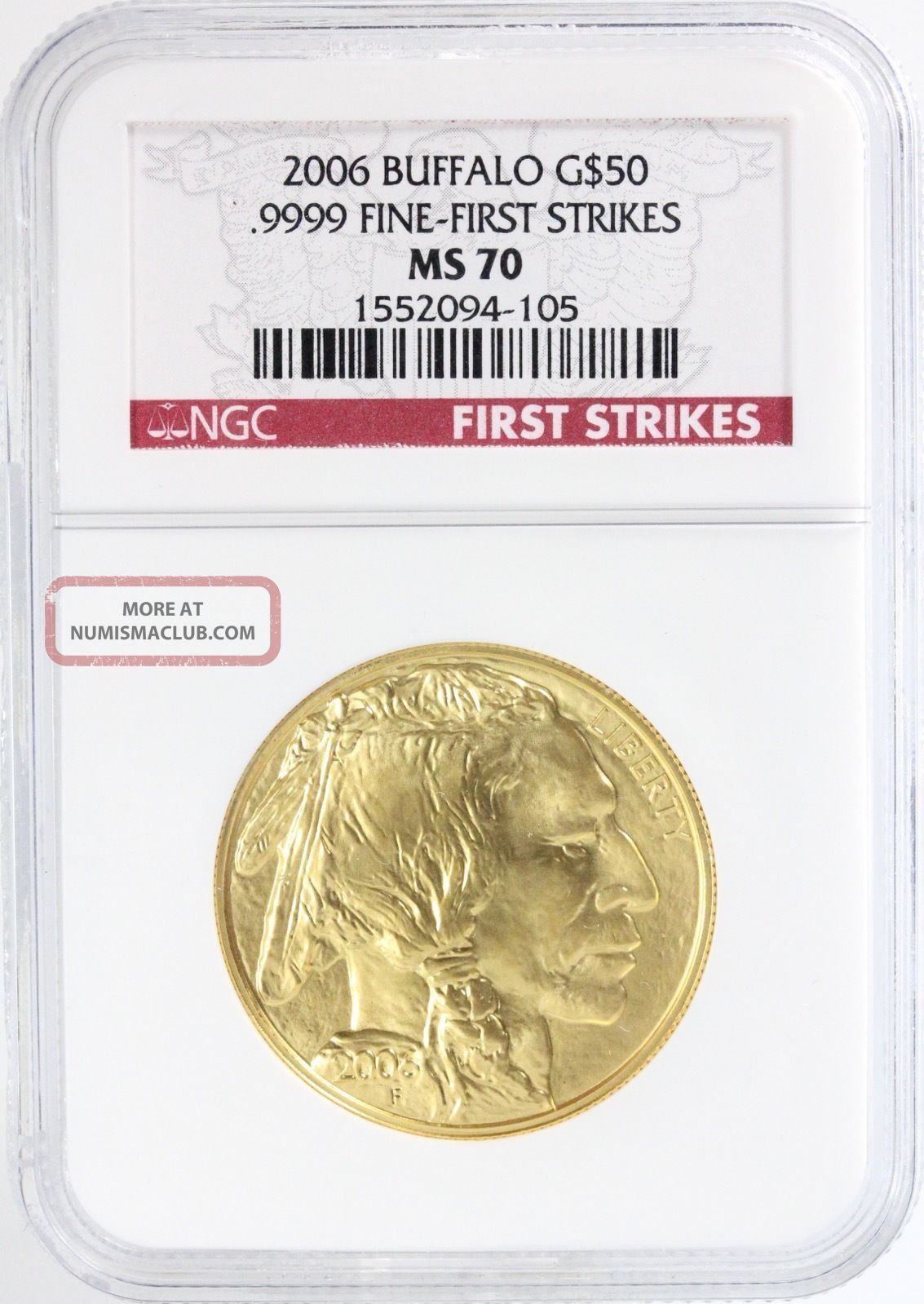 2006 1oz Gold Buffalo G$50. 9999 Fine First Strike Ncg Ms 70 Coin