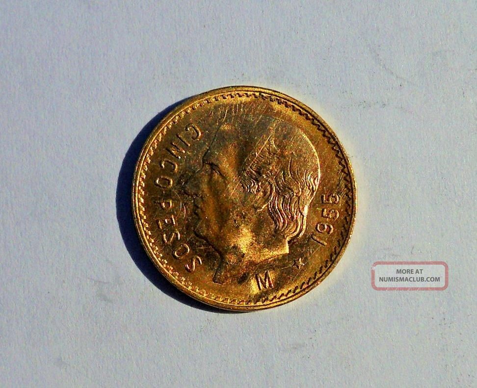 Mexico 5 Cinco Pesos, 1955, . 1206 Pure Gold