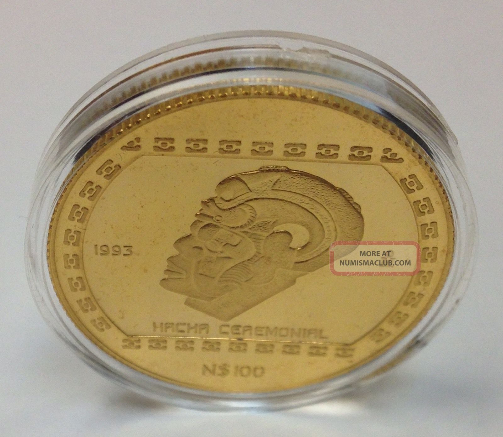 1993 Mexico 100 Nuevo Pesos Proof Gold Hacha Ceremonial Coin