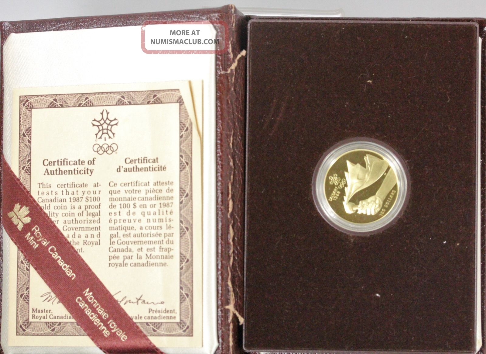 1987 Canada $100 1988 Calgary Olympics 1/4 Troy Oz Of Pure Gold Proof Coin