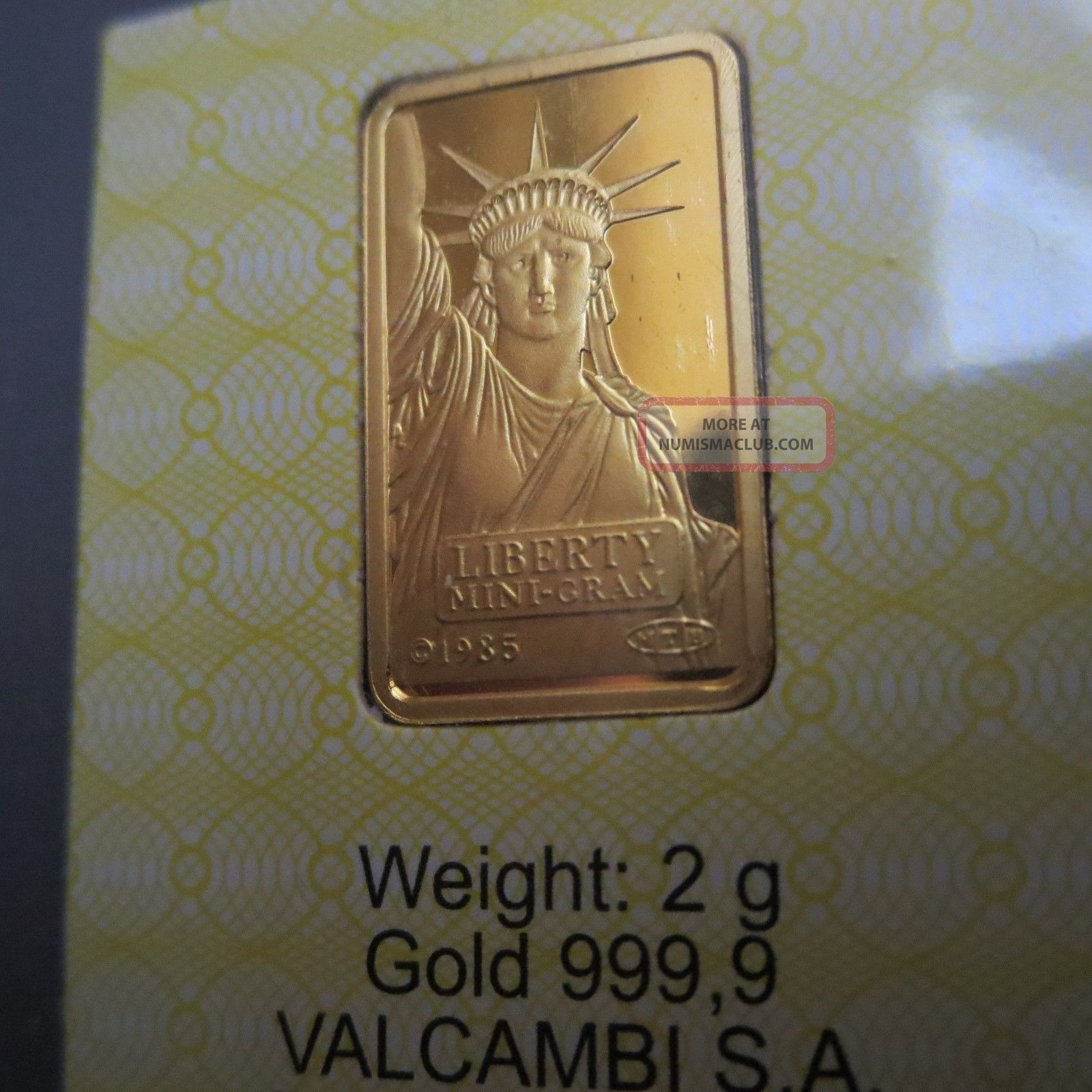 1985 Credit Suisse State Of Liberty 9999 Gold Bullion 2 Gram Bar In Assay