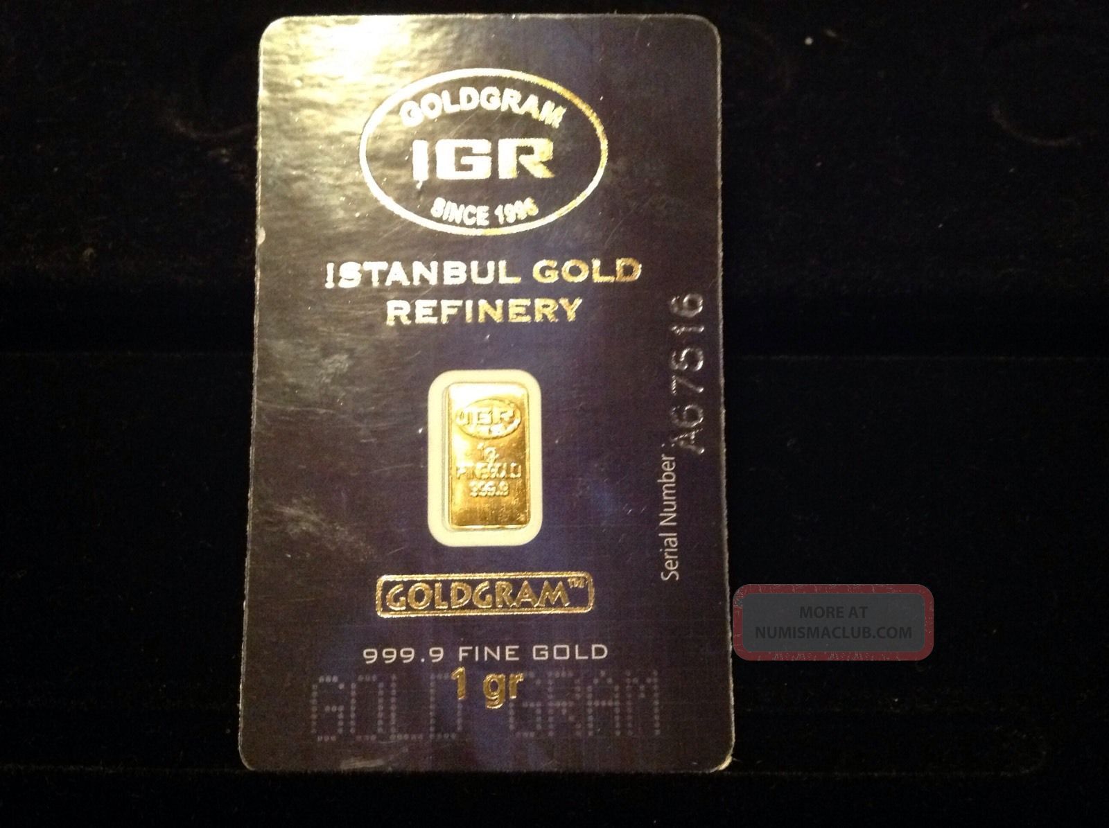 1 Gram Istanbul Refinery Gold Bar. 9999 Or. 9995 Fine