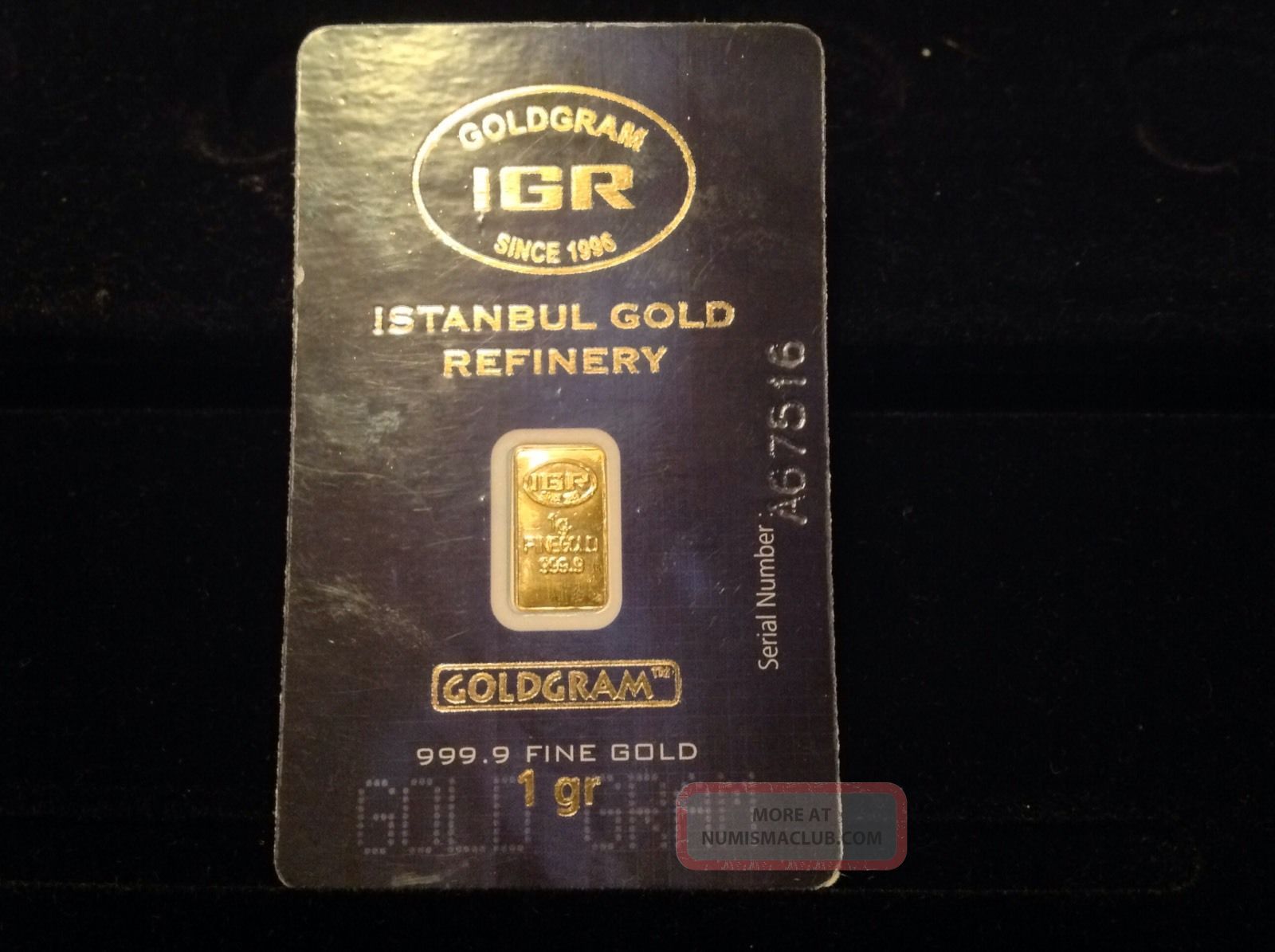 1 Gram Istanbul Refinery Gold Bar. 9999 Or. 9995 Fine